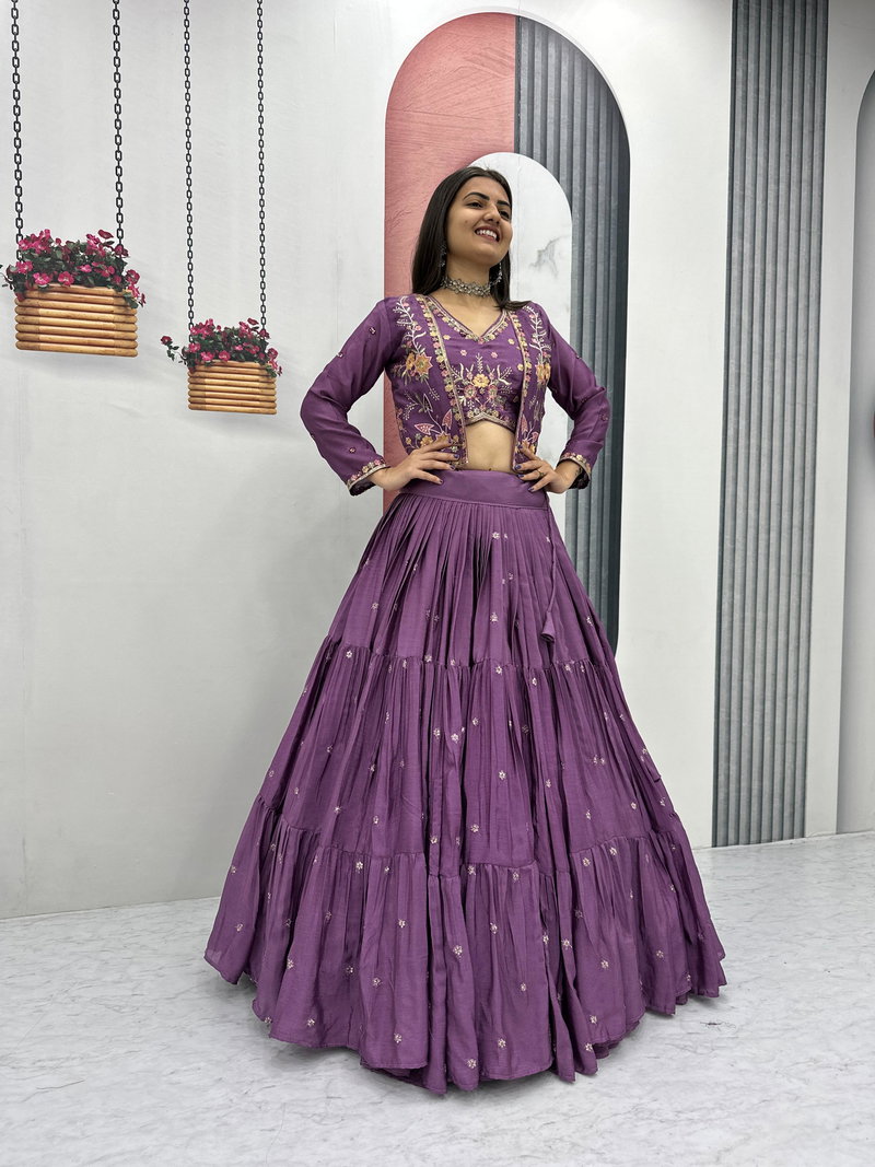 PC 538 Chinon With Embroidery Thread And Sequence Work Lehenga With ...