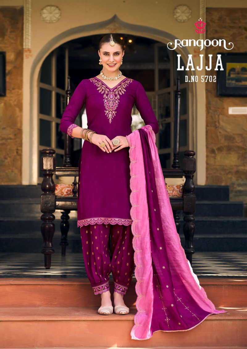 Lajja By Rangoon Muslin Embroidery Punjabi Patiyala Suits Wholesale In ...