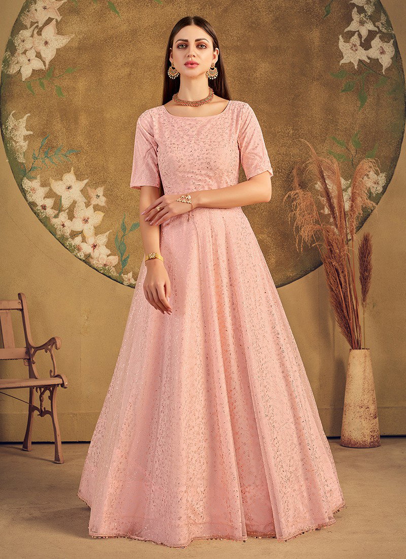 Peach Colour FLORY VOL 16 Exclusive Occasion Wear Net Metalic Foil Work ...